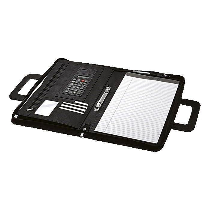 zippered binder with extending carry handle - black | Ignition Marketing